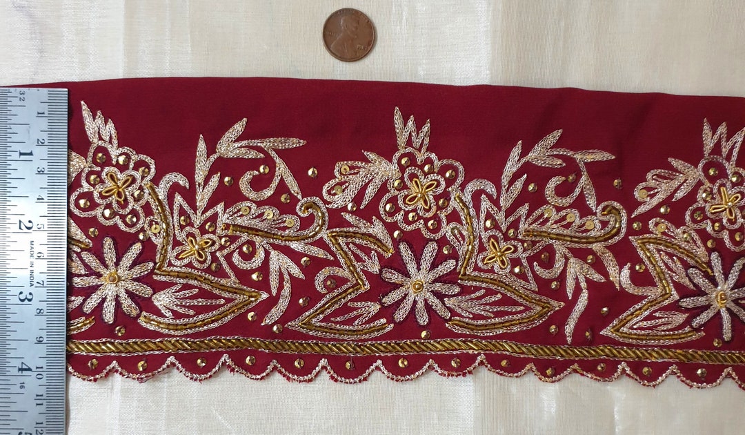 RARE Vintage Sari Lace Border Edging Trim Lace Ribbon Embroidery, Goldenzari & Beads Sequins ...
