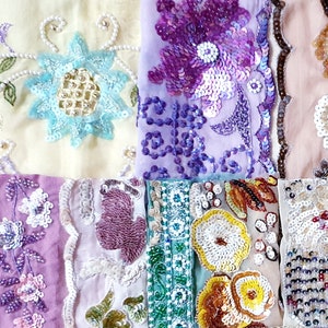 RARE Lot Antique Vintage Sari Trim Lace Ribbon 20 Pcs Pastel REAL GLASS Beads Sequins Get What ...