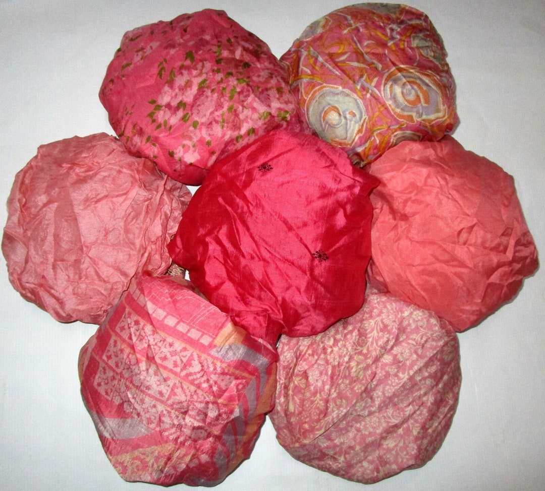 Fat Quarter Bundle Premium Silk Sari Fabric Vintage Indian Silk Peach ...