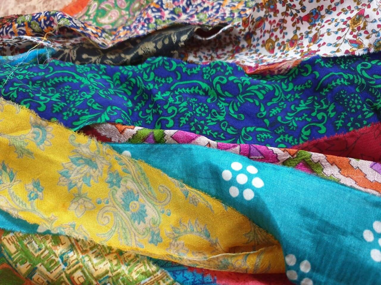 Silk Sari Strips Ribbon 30 YARDS Yarn tassels SKEINS MIXED | Etsy