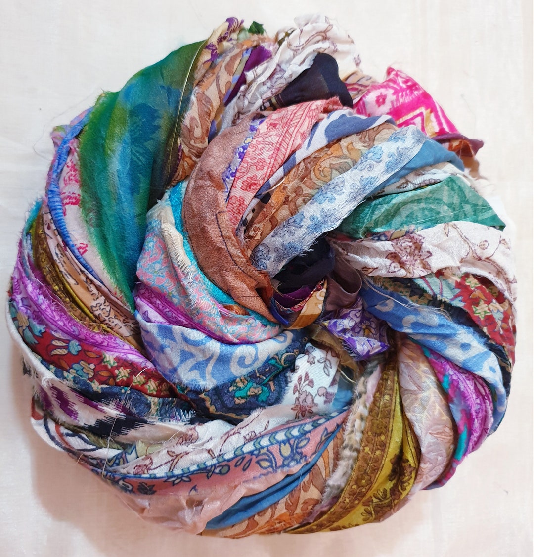 42 Yards Unstitched Art Silk Sari Ribbon Yarn Tassels SKEINS Shades ...