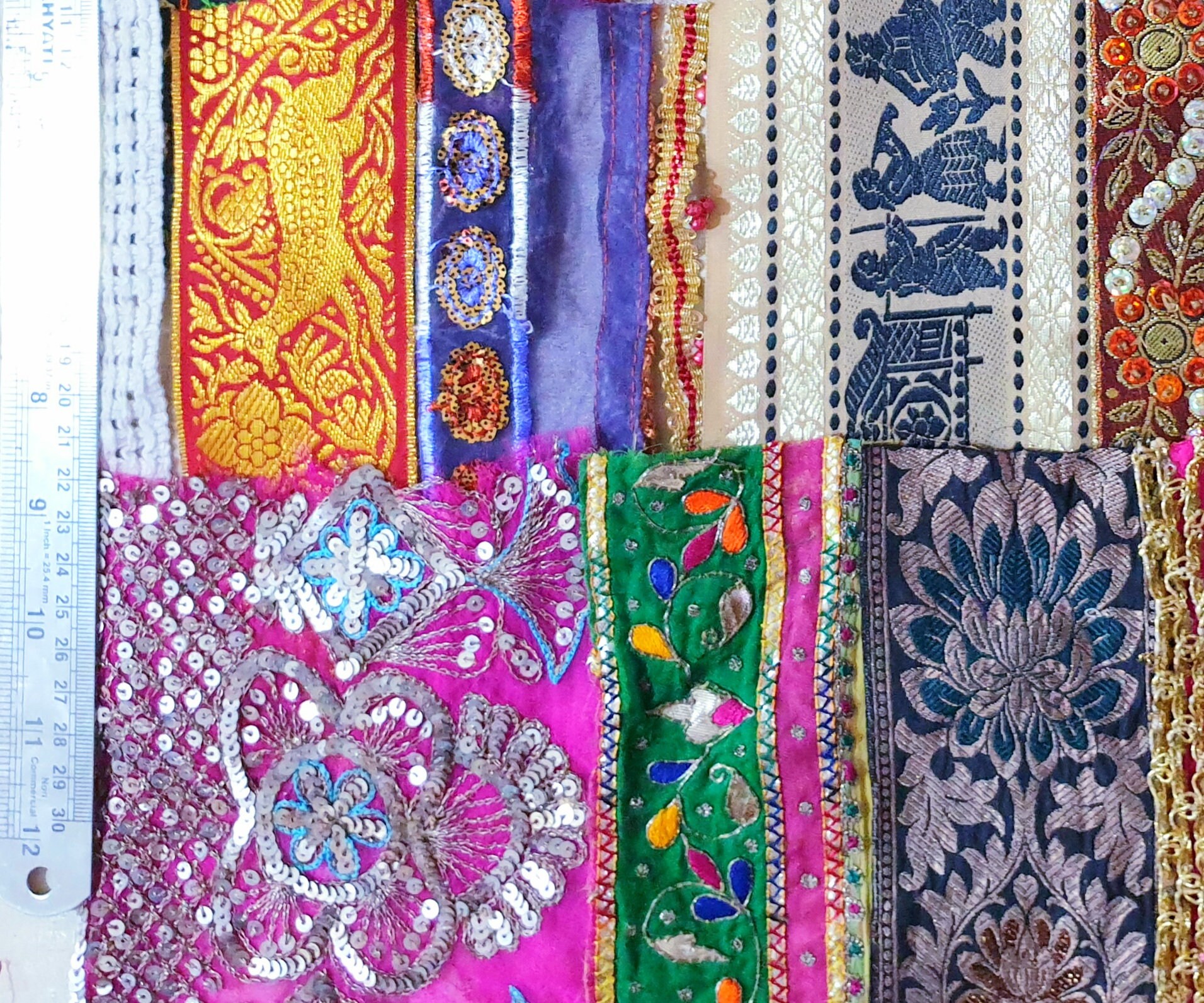 Embroidered Mixed Borders Lace Trim Ribbon Lot Indian 25 Pieces Sewing ...