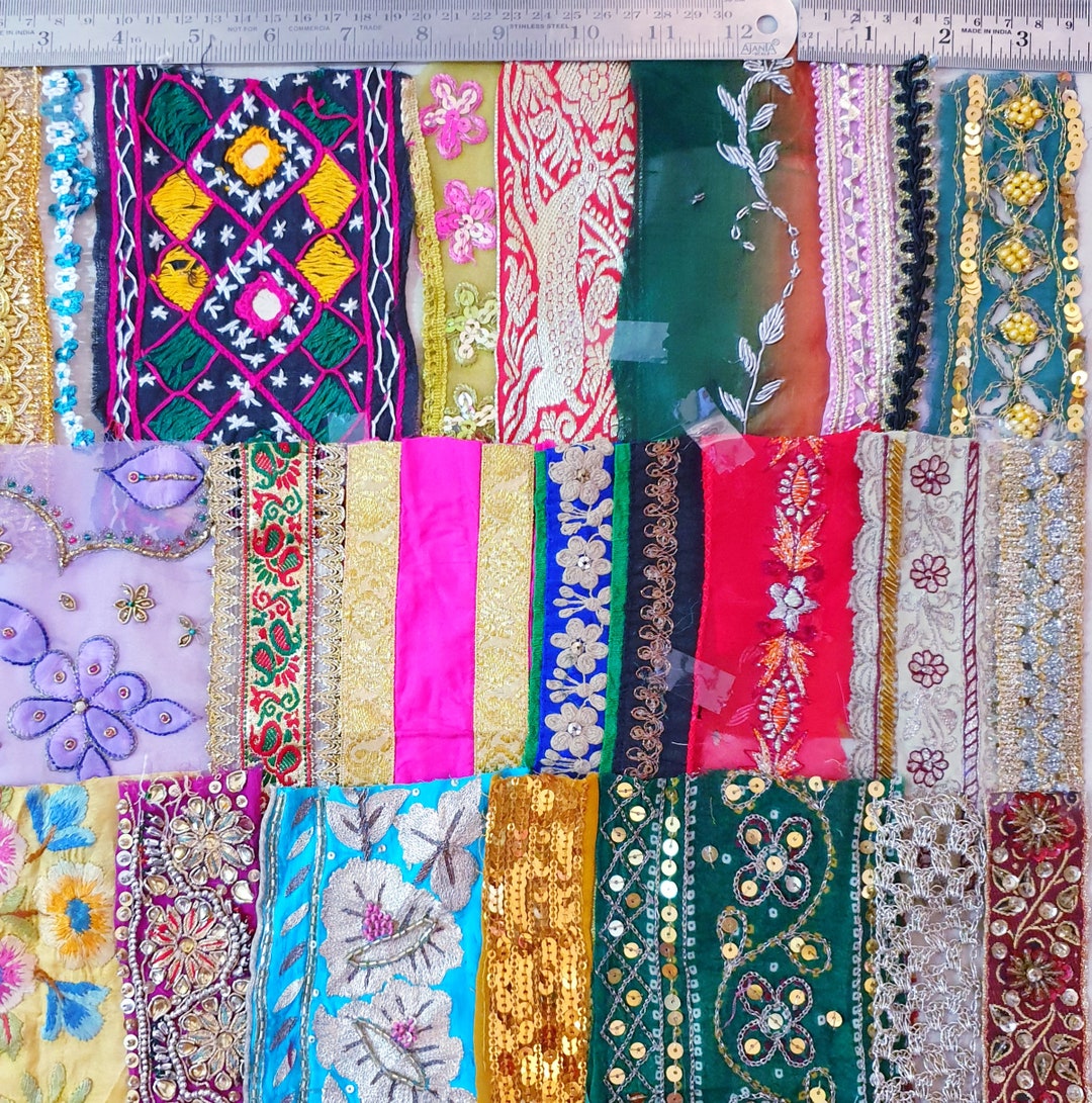 Embroidered Mixed Borders Lace Trim Ribbon Lot Indian 25 Pieces Sewing ...