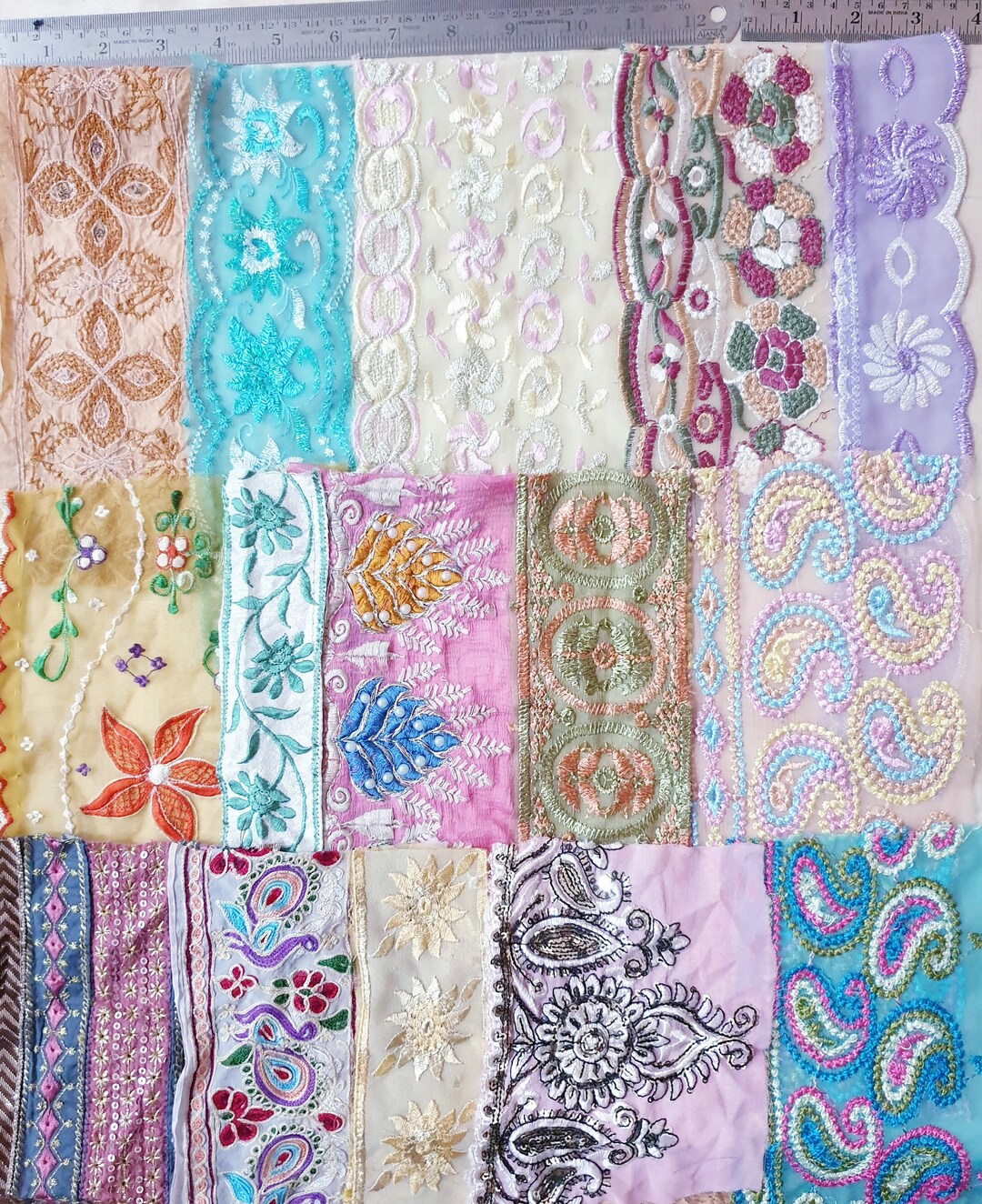 RARE Lot Antique Vintage Sari Trim Lace Ribbon 15 Pc OLD Sequins ...