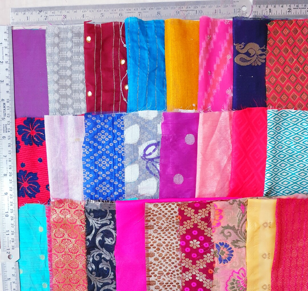 Sari Silk Sari Fabric Remnant India Sinppets 25 SMALL Pieces Mixed Lot ...