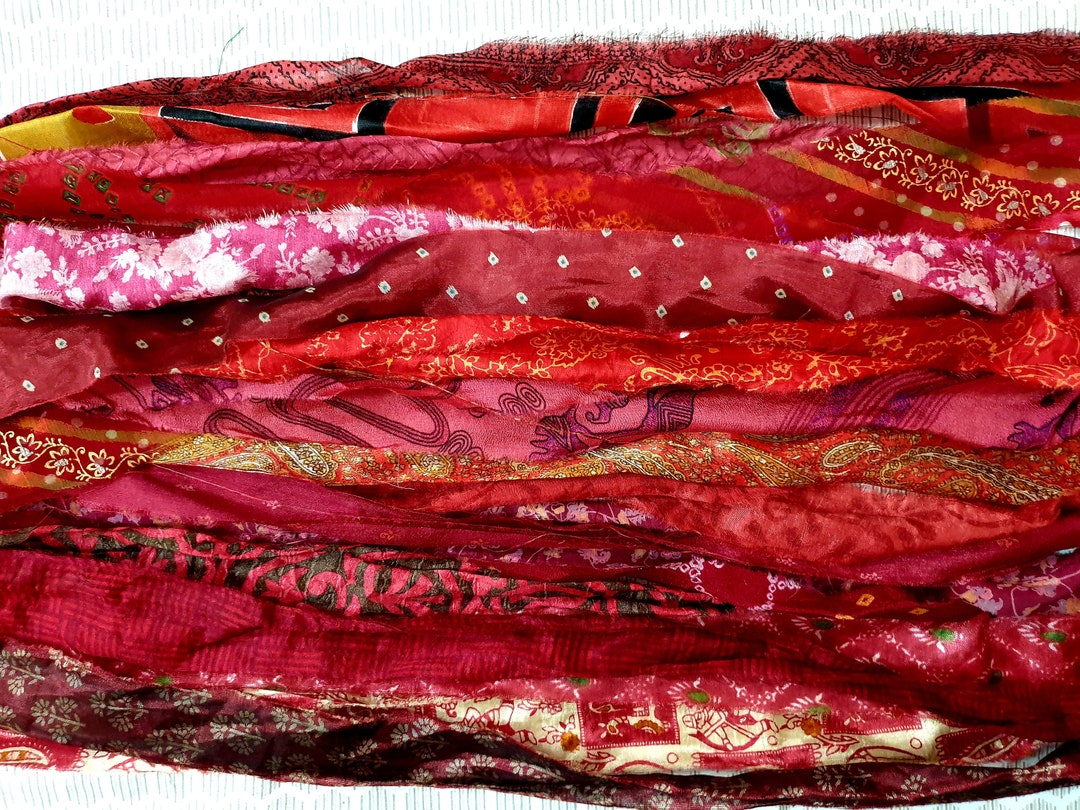 Silk Sari Strips Ribbon 20 YARDS Yarn Tassels SKEINS MAROON Great for ...