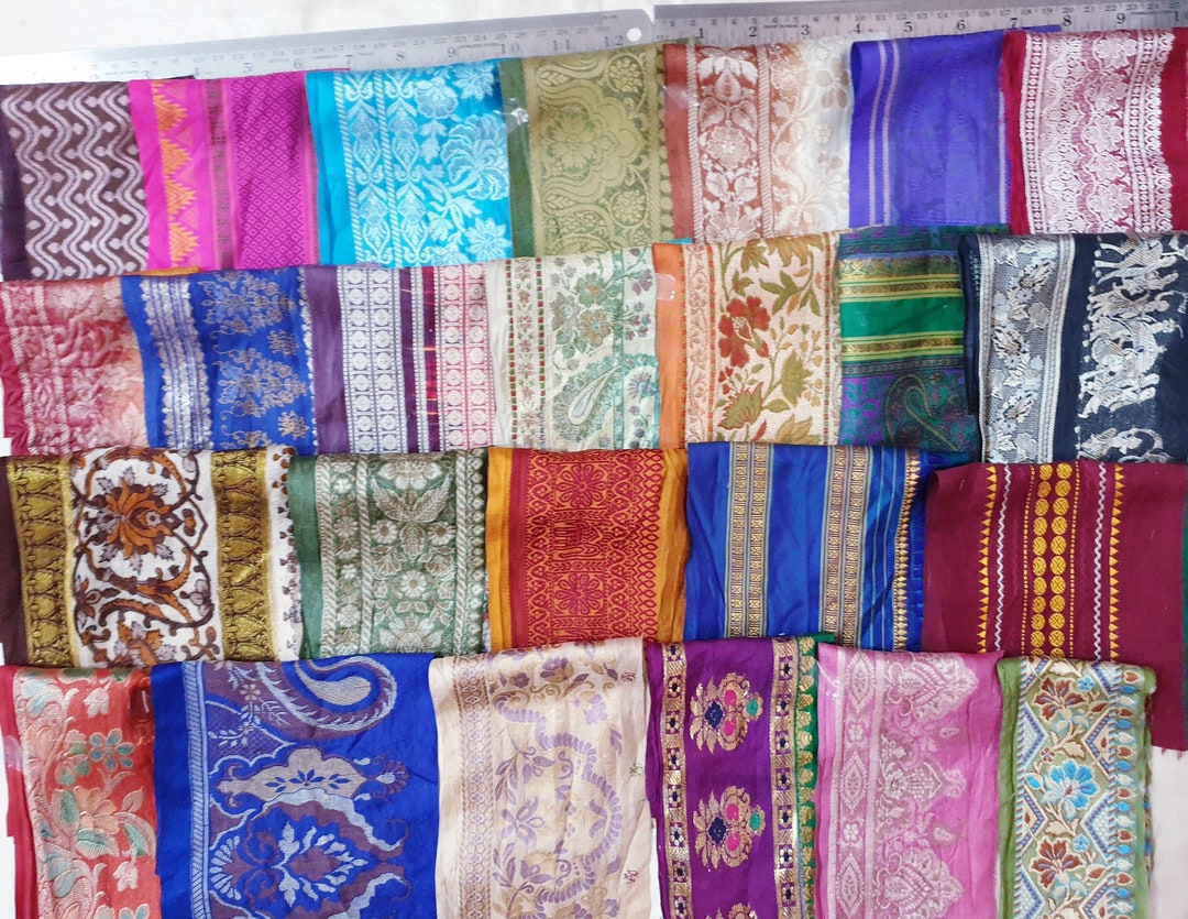 25 Pieces RARE Antique Vintage Sari Silk Trim Lace Lot Ribbon Sari Edge ...