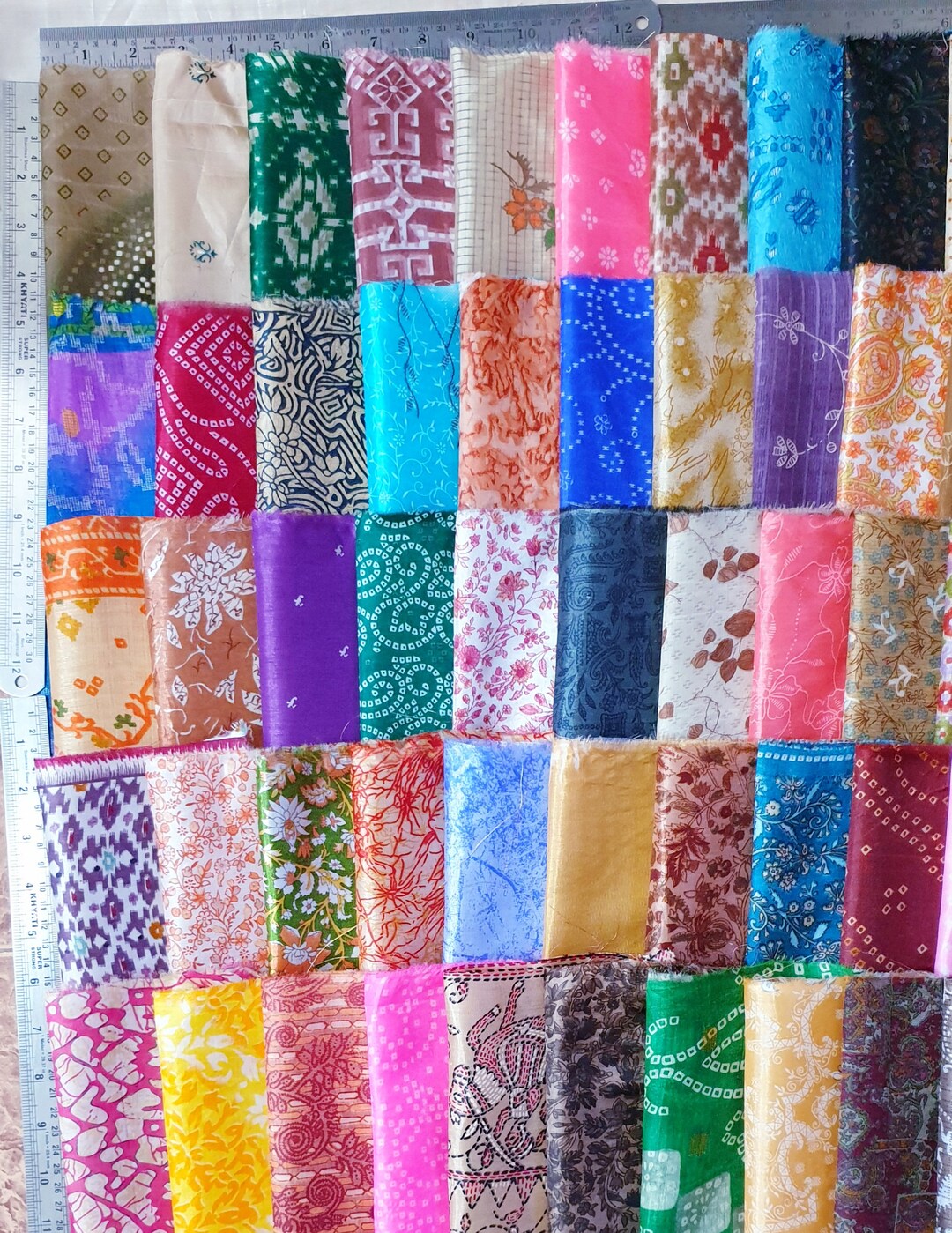 Sari Silk PAPER SILK Sari Fabric Remnant India Snippets 55 Pieces 8*8 ...