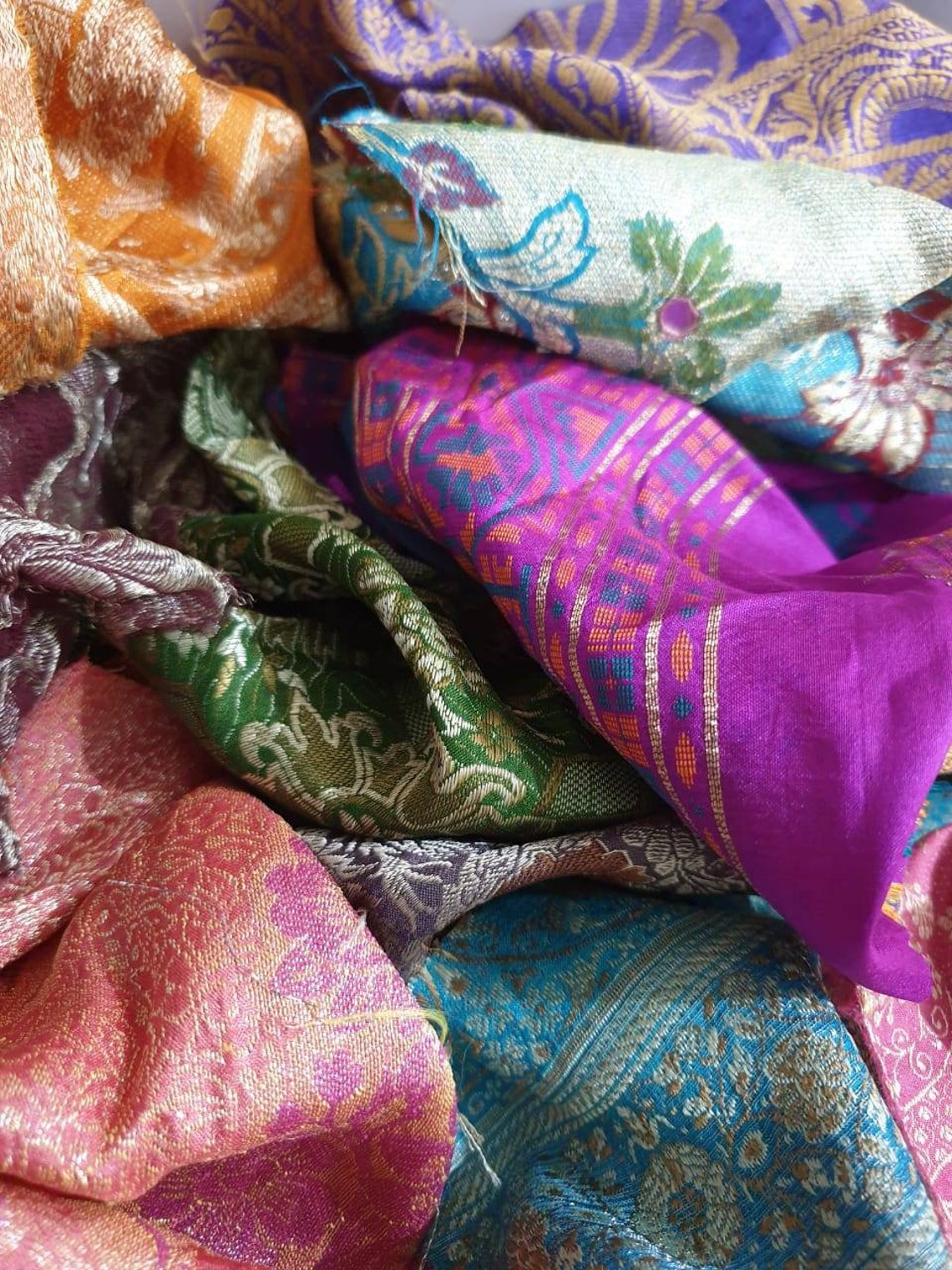 Sari Silk Fabric Remnant WOVEN 15 Pieces Sewing Craft Home | Etsy