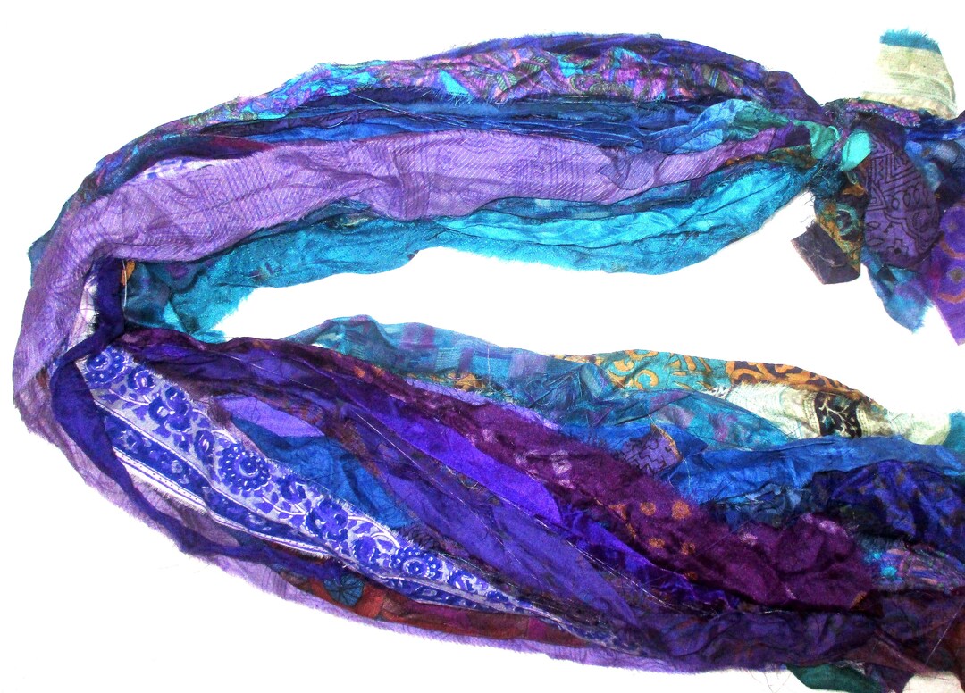 Sari Silk Ribbon Yarn by the Yard Tassels SKEINS Unstitched Mixed Media ...