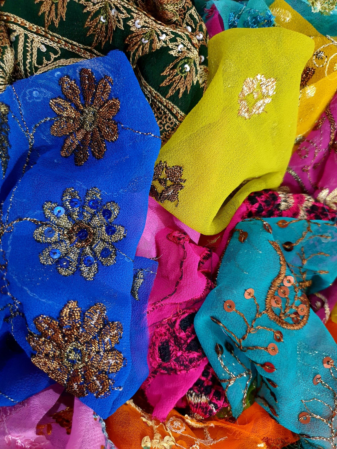 Sari Silk Fabric Remnant Embroidered MIXED BRIGHT SHADES - Etsy