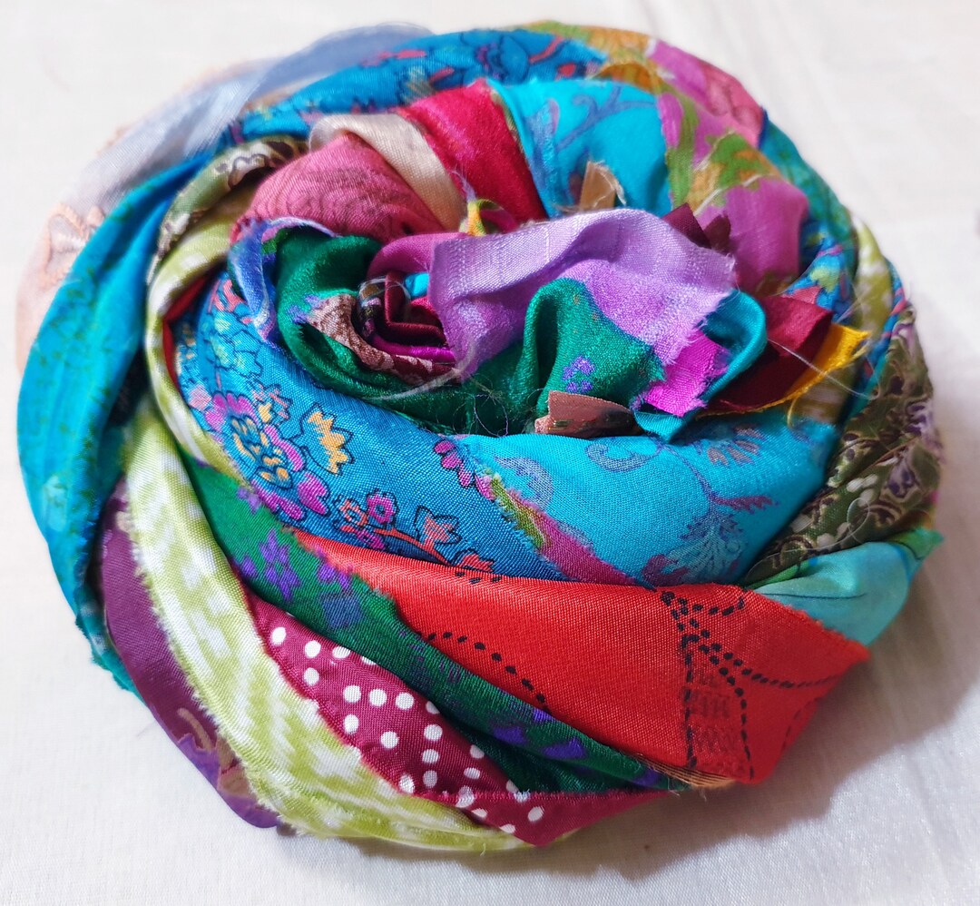 Silk Sari Strips Ribbon 50 YARDS 1 Yard Each Yarn Tassels SKEINS BRIGHT ...