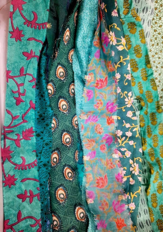 Silk Sari Strips Ribbon 20 YARDS Yarn Tassels SKEINS Peacock - Etsy