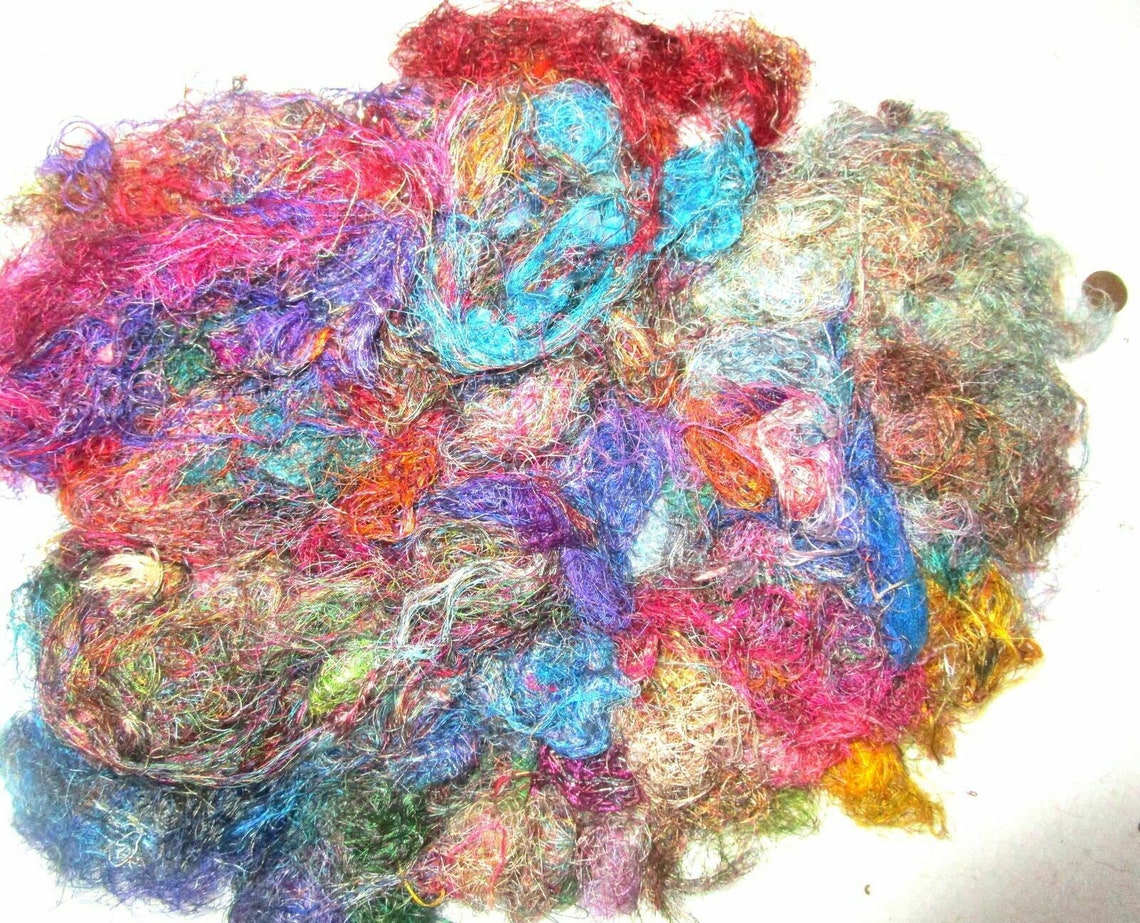 Sari Silk Fabric Yarn Fiber Sari Silk Waste Threads Mixed - Etsy
