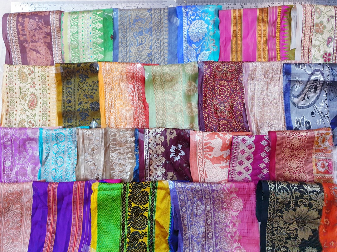 25 Pieces RARE Antique Vintage Sari Silk Trim Lace Lot Ribbon Sari Edge ...