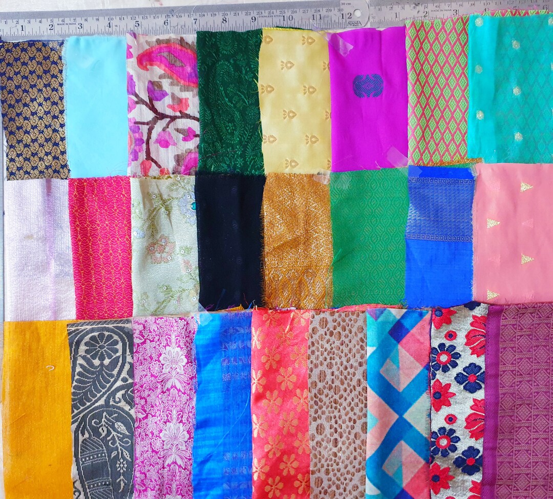 Sari Silk Sari Fabric Remnant India Sinppets 25 SMALL Pieces Mixed Lot ...