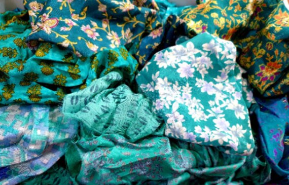 Sari Silk Lot Vintage Sari Fabric Material Remnant Pck Green - Etsy
