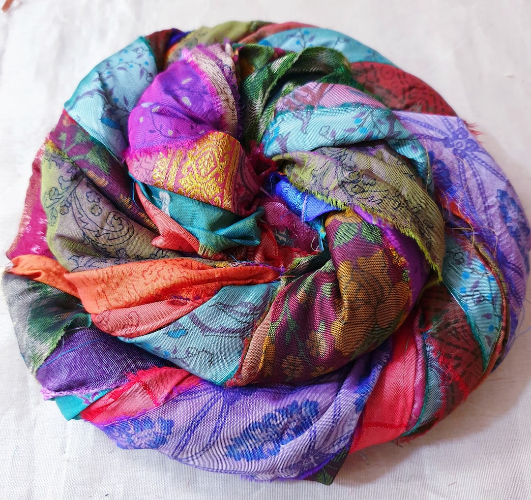 Silk Sari Strips Ribbon 50 YARDS Yarn Tassels SKEINS Changes COLOR ...