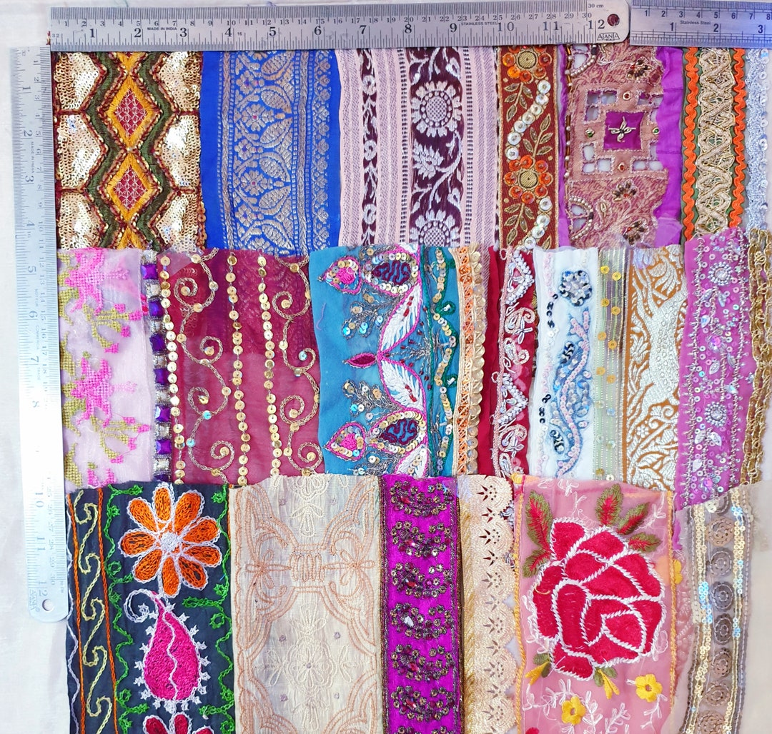 Embroidered Mixed Borders Lace Trim Ribbon Lot Indian 25 Pieces Sewing ...
