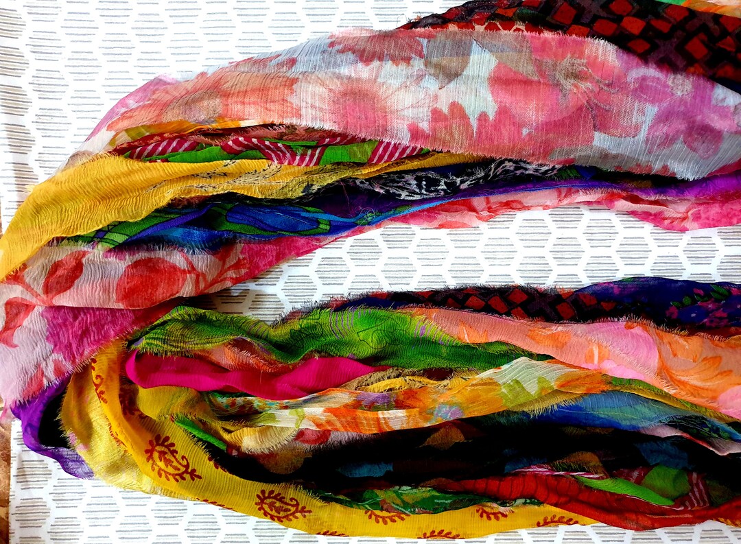 Silk Sari Strips Ribbon 20 YARDS Yarn Tassels SKEINS CHIFFON Great for ...