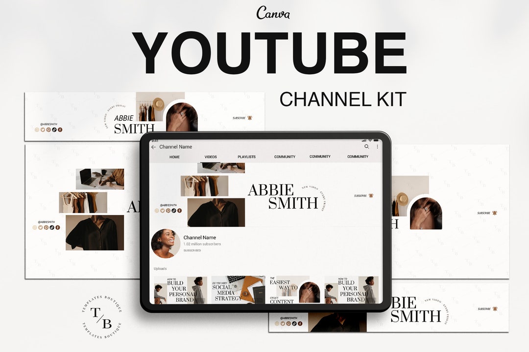 Minimal Youtube Banner | Youtube Channel Branding Kit | Editable Canva ...