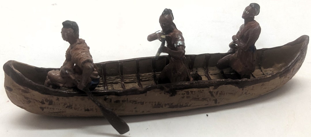 Vintage Painted Metal Military Native Indian Warriors Soldiers Canoe ...