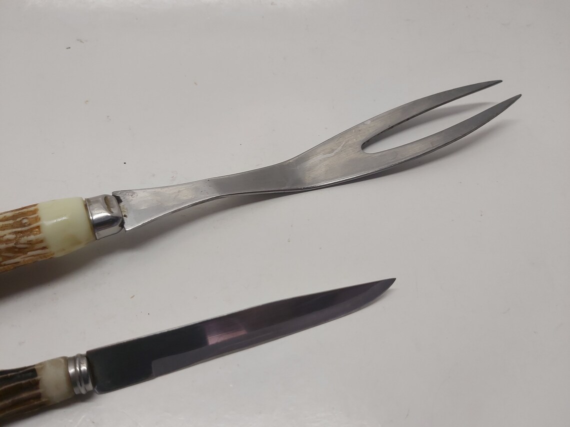 Vintage Bone Antler Handle Carving Fork and Steak Knife | Etsy
