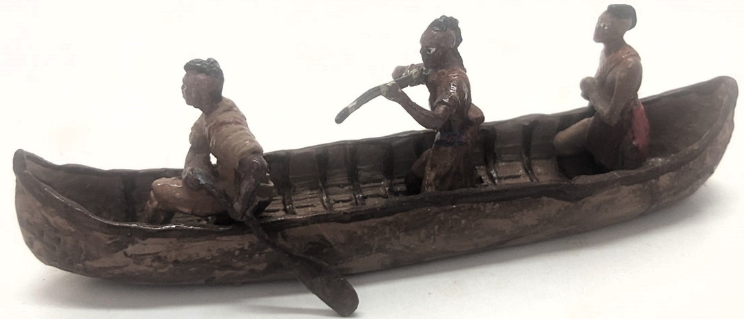Vintage Painted Metal Military Native Indian Warriors Soldiers Canoe ...