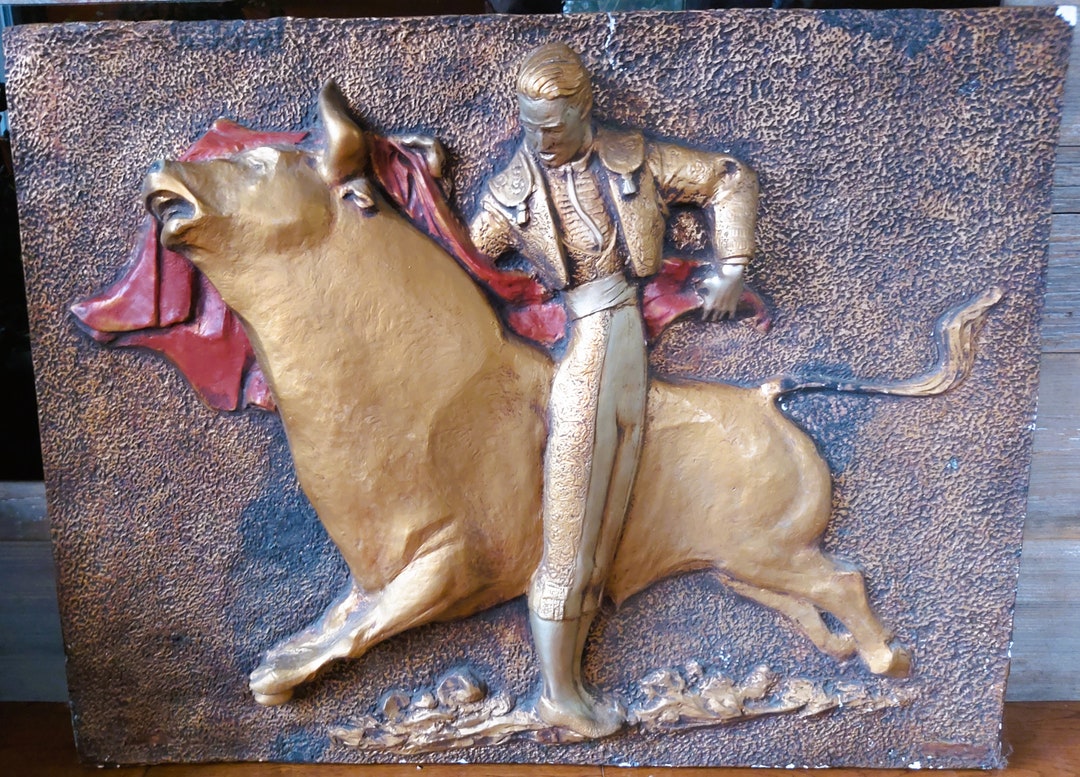 Large Mid Century 3D Fiberglass Wall Sculpture of Bull & Matador 40x30 ...