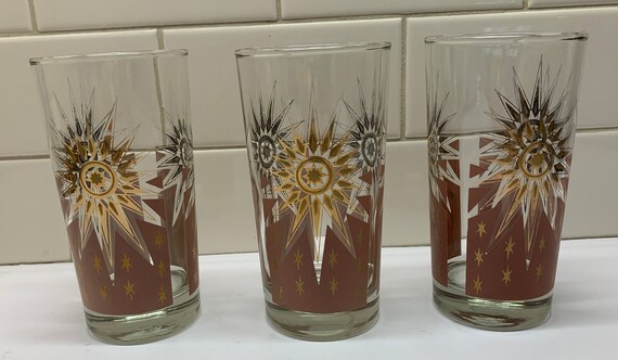 3 Vintage MCM Tumblers Starburst Pattern Dominion | Etsy