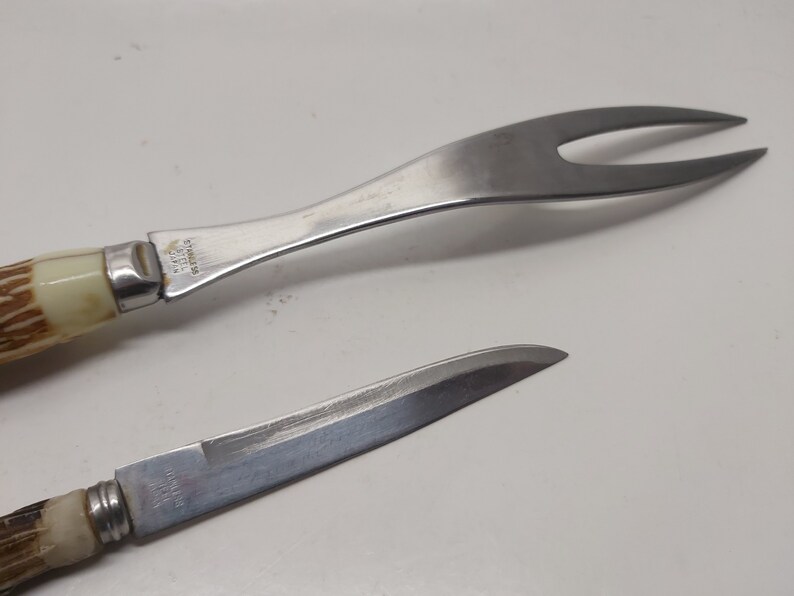 Vintage Bone Antler Handle Carving Fork and Steak Knife | Etsy