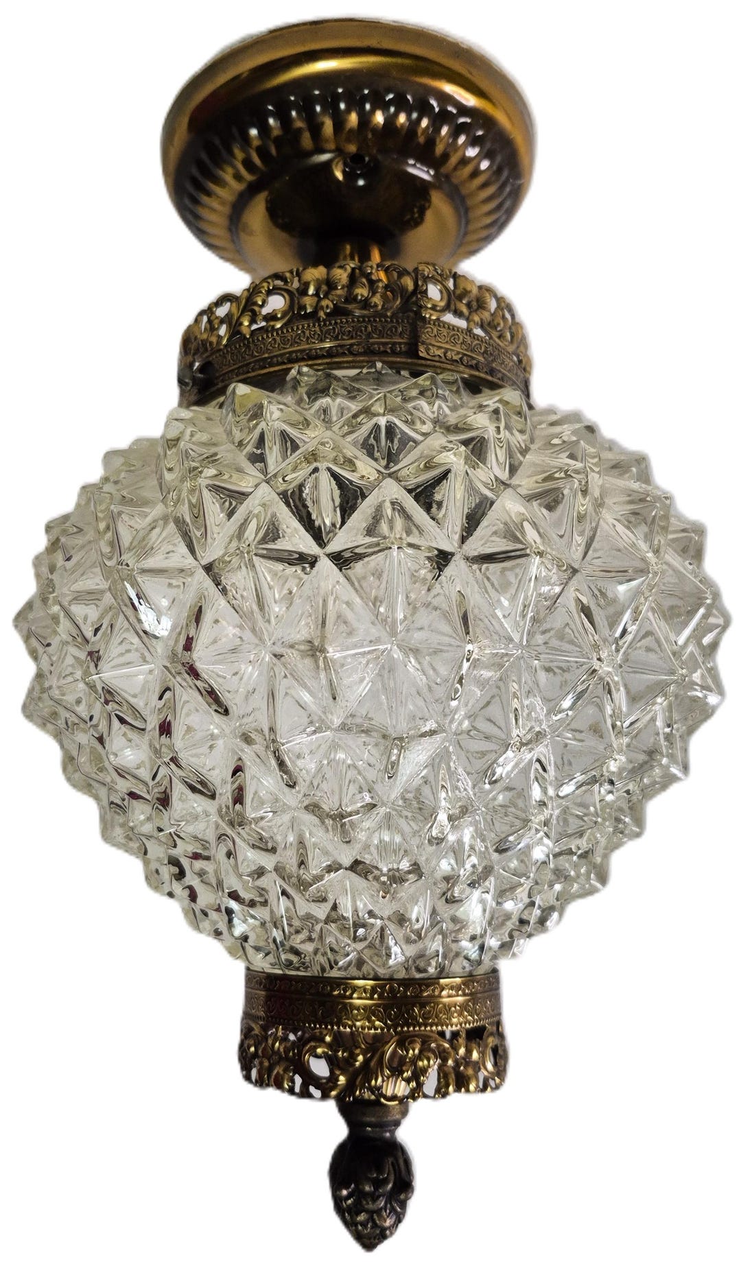Vintage Clear Diamond Pattern Ceiling Light Fixture Shade Globe With ...