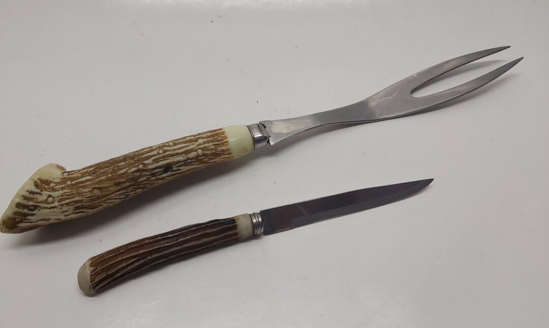 Vintage Bone Antler Handle Carving Fork and Steak Knife Stainless Steel Japan - Etsy