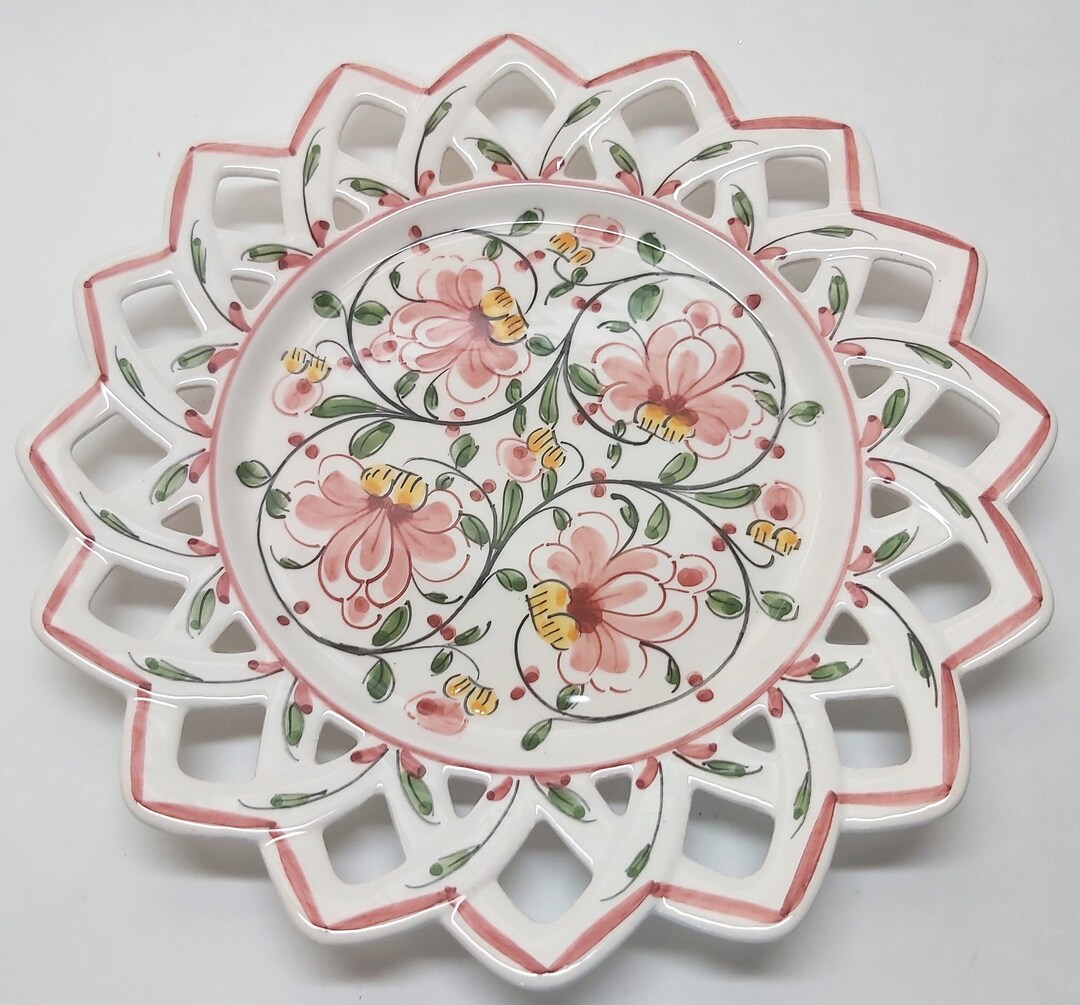 Vintage Anfora Portugal HAND PAINTED Plate Decor Latice Floral - Etsy