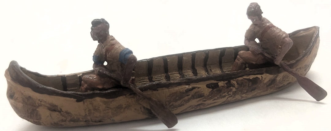 Vintage Painted Metal Military Native Indian Warriors Soldiers Canoe ...