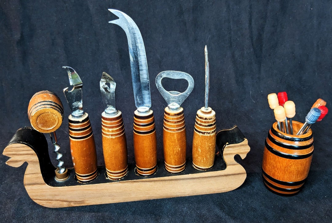 Vintage Ideal Viking Longboat Bar Tool Set With Olive Onion Picks - Etsy
