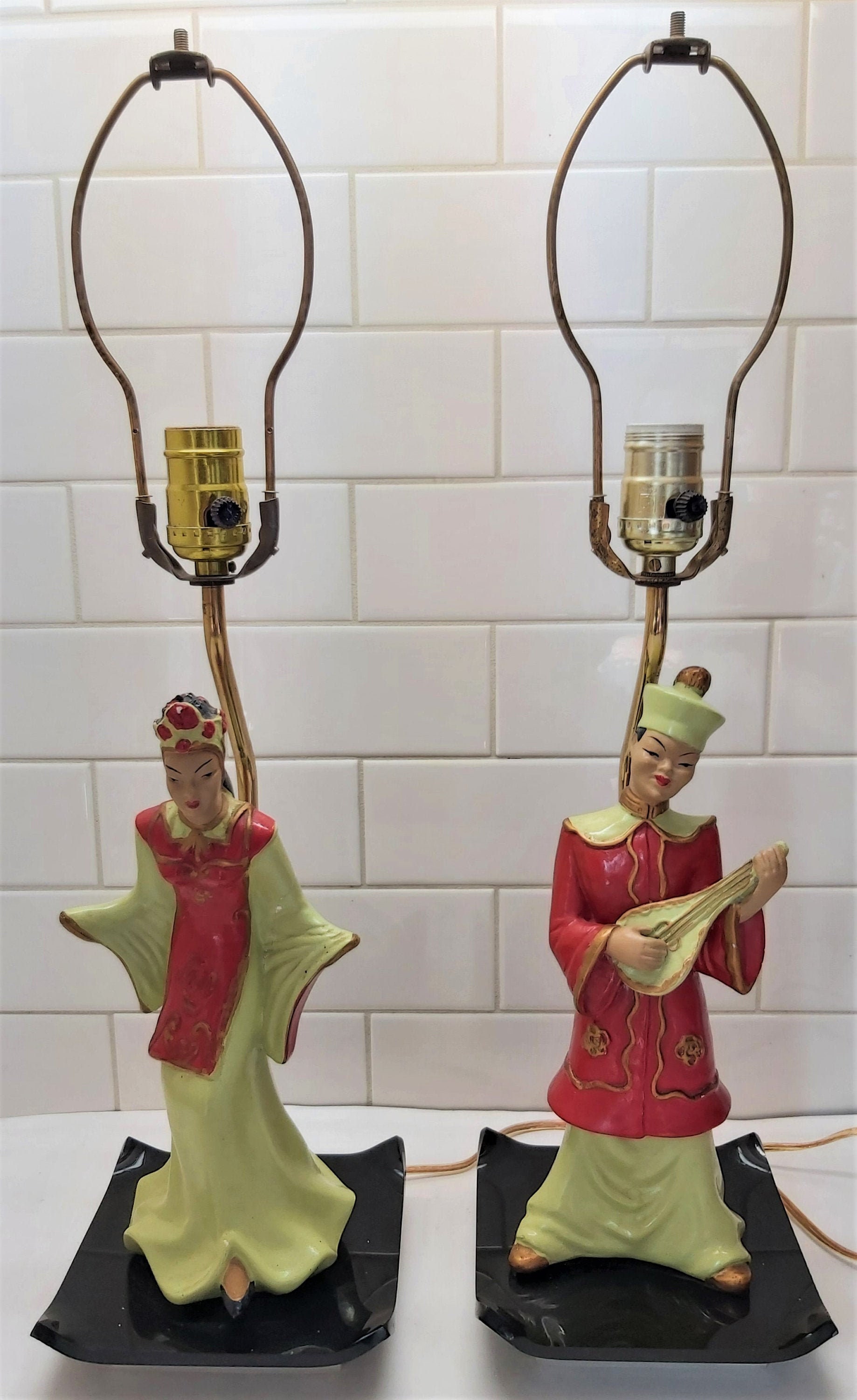 Vintage Man Woman Asian Inspired Figural Lamps | Etsy