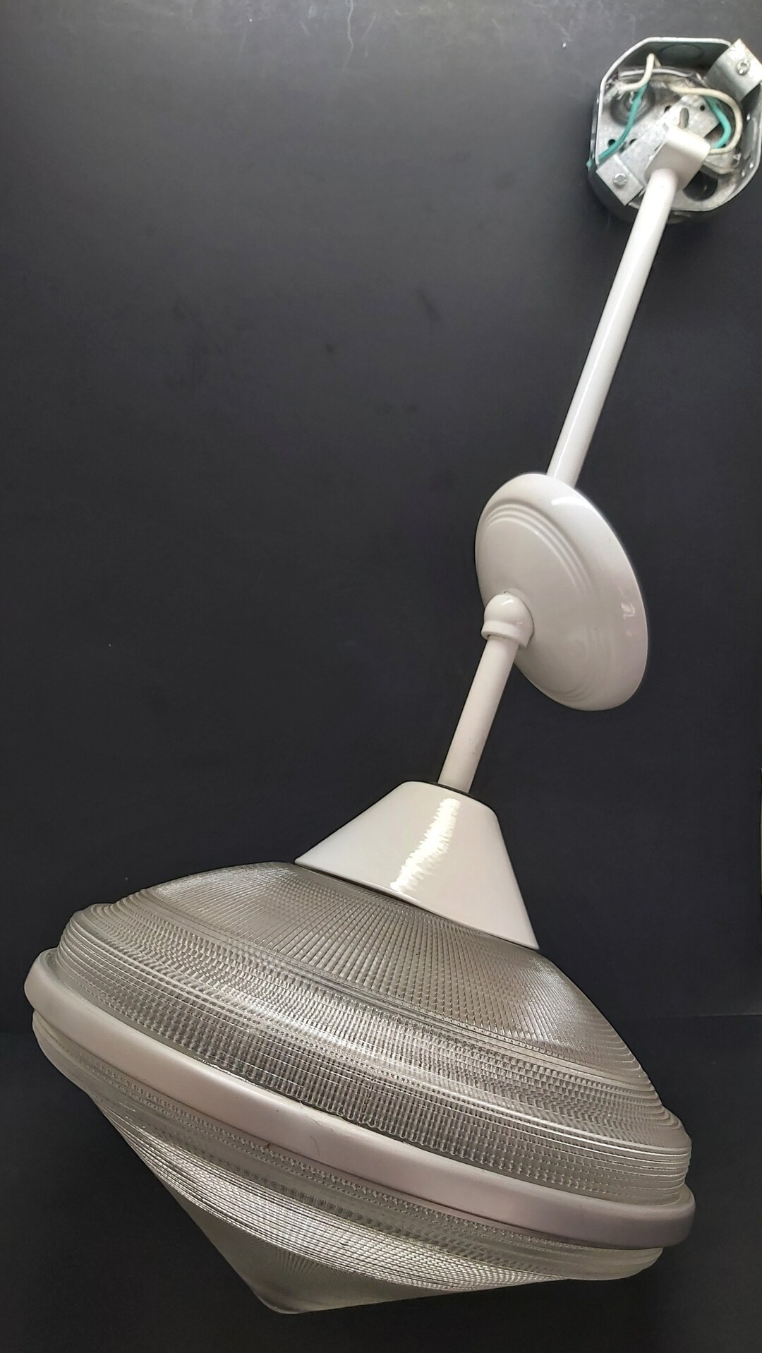 Original Retro Diner Art Deco Glass and Enamel Pendant Light Fixtures ...