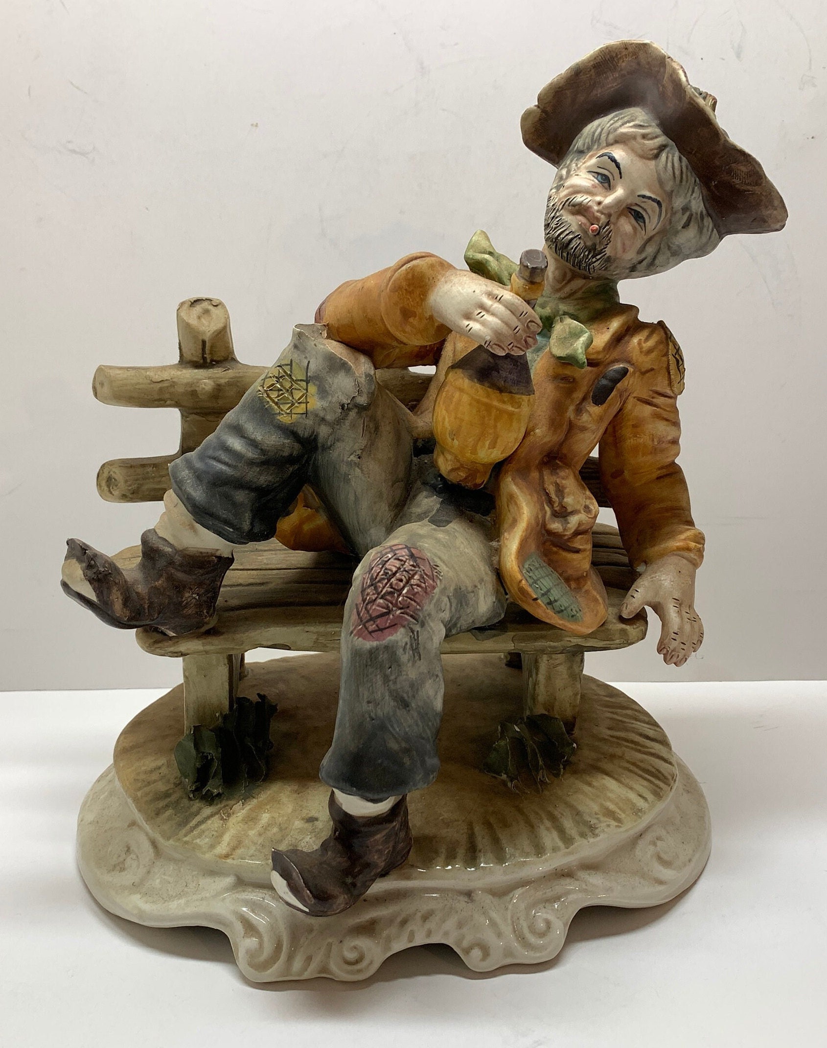 Capodimonte Giuseppe Armani Hobo Old Man With Dog Under Umbrella Large ...