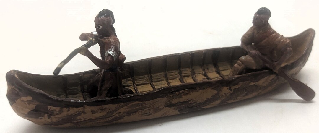 Vintage Painted Metal Military Native Indian Warriors Soldiers Canoe ...