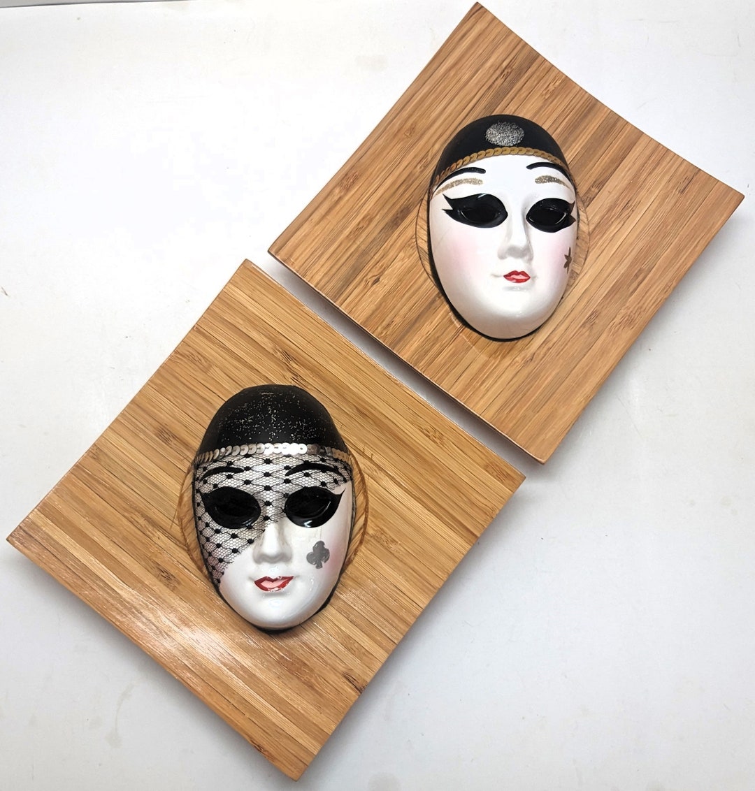 Pair of Wood Framed Small Ceramic Masquerade Face Masks 8 X 8 - Etsy