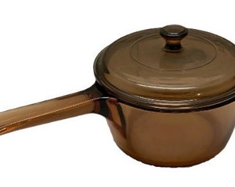 Vision Corning Amber .5L Sauce Pan With Glass Pyrex Lid - Etsy