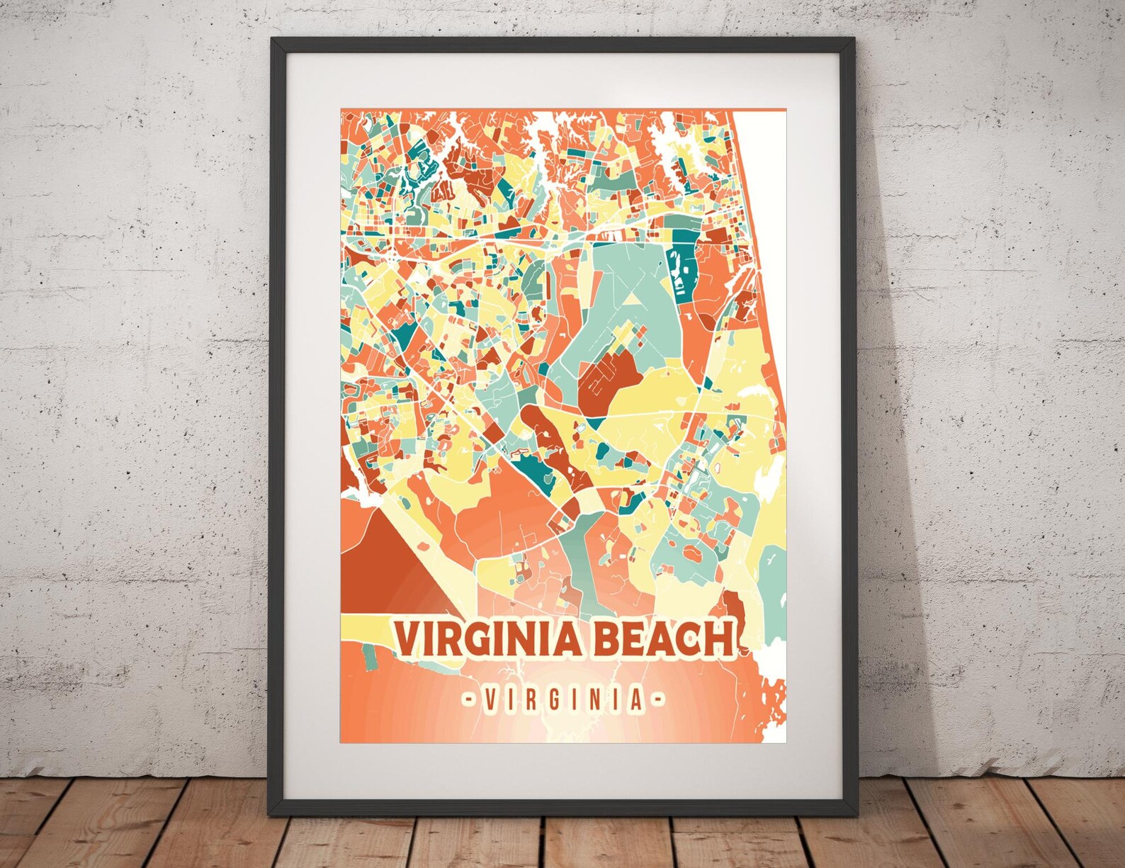Virginia Beach Colorful Map Print - Unframed, Virginia Beach Wall Art ...