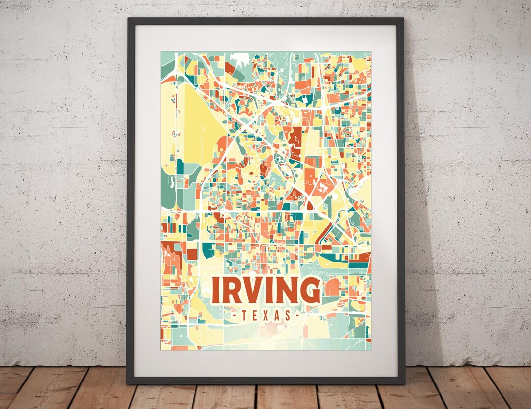 Irving Colorful Map Print - Unframed, Irving Wall Art, Wall Art Print ...