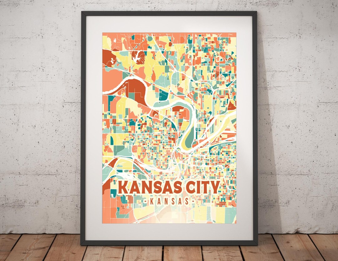 Kansas City Colorful Map Print - Unframed, Kansas City Wall Art, Wall ...