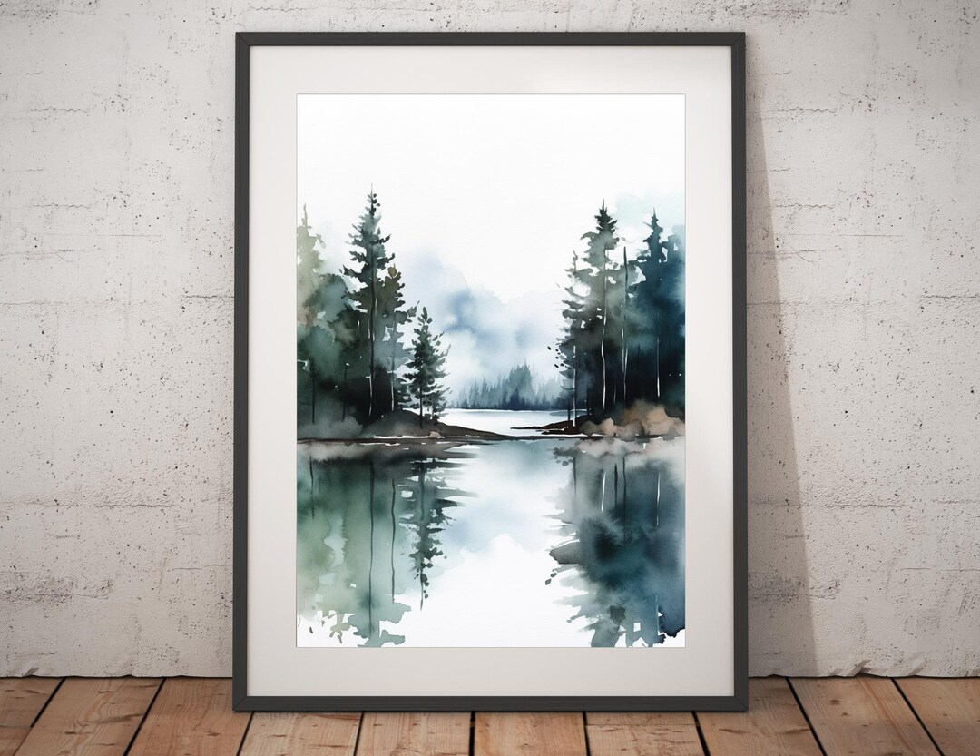 Lake Watercolor Print - Unframed, Watercolor Wall Art, Wall Art Print ...