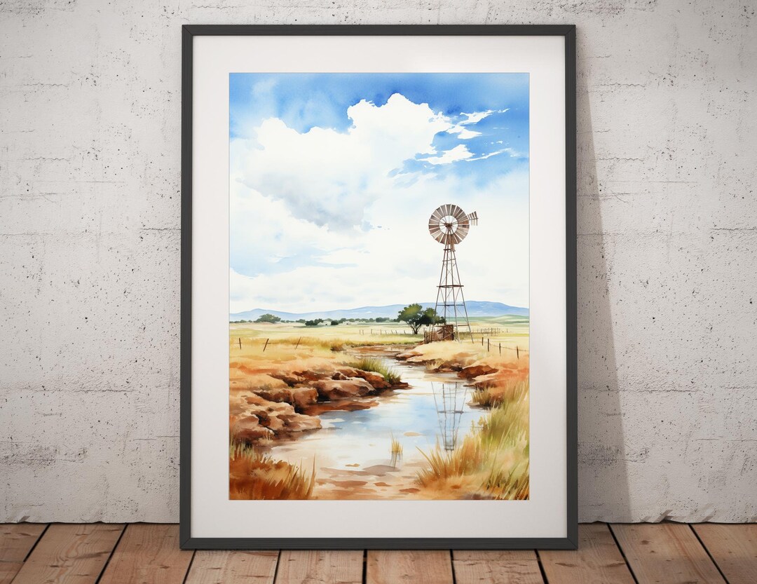Windmill Watercolor Print - Unframed, Watercolor Wall Art, Wall Art ...