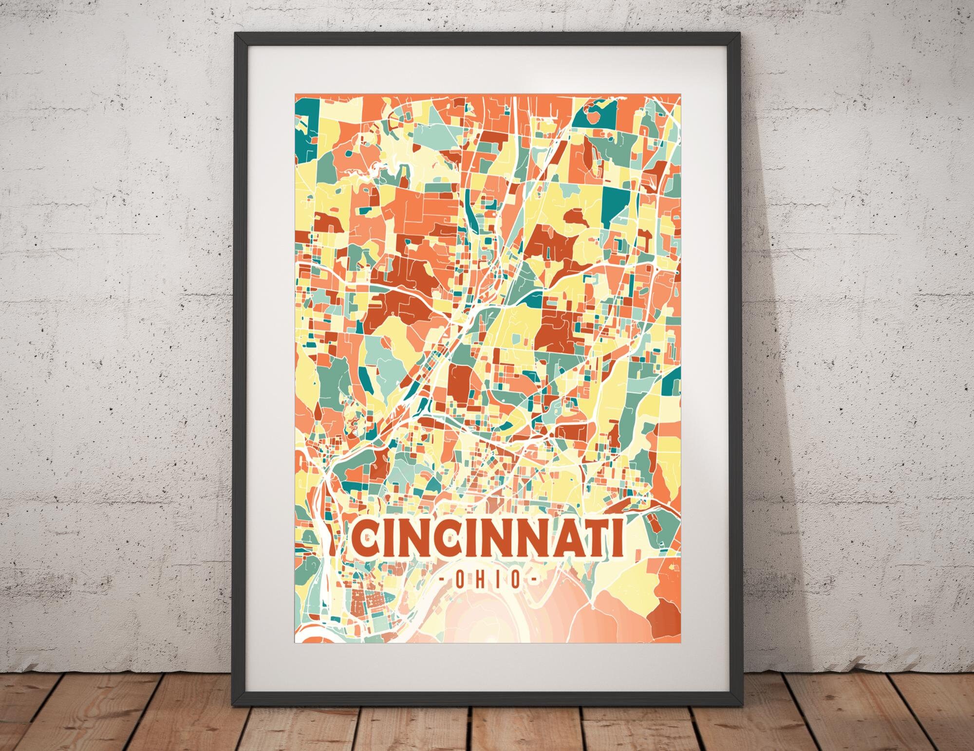 Cincinnati Colorful Map Print - Unframed, Cincinnati Wall Art, Wall Art ...