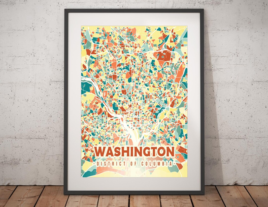 Washington DC Colorful Map Print - Unframed, Washington DC Wall Art ...