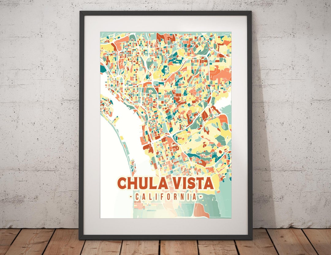 Chula Vista Colorful Map Print - Unframed, Chula Vista Wall Art, Wall ...